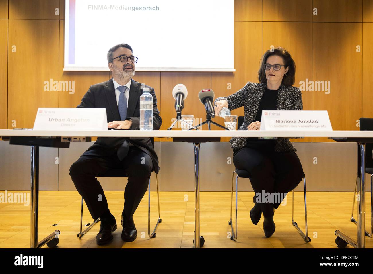 Marlene Amstad, President of the FINMA Board of Directors, right, and ...