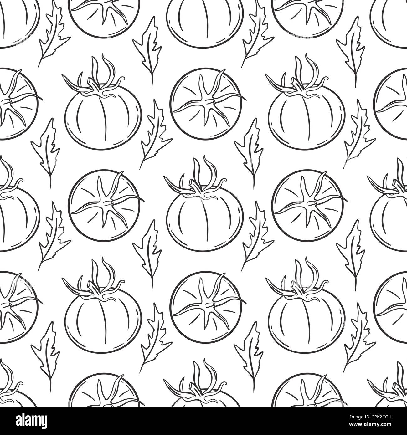 Tomato and leaves hand engraved seamless pattern Stock Vector Image ...
