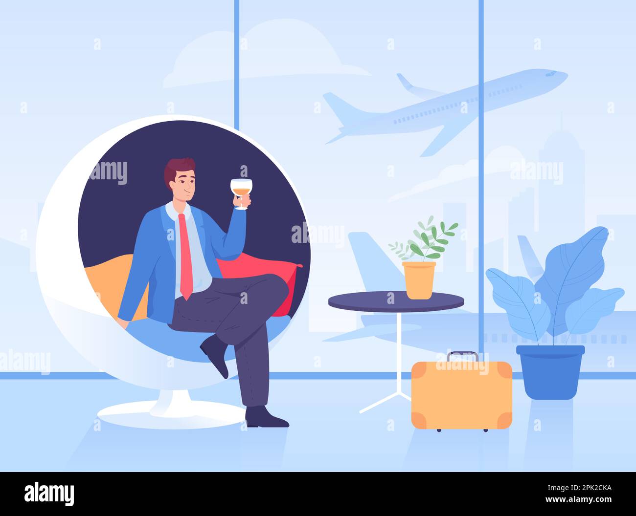 Cartoon businessman sitting in chair in airport VIP lounge Stock Vector ...