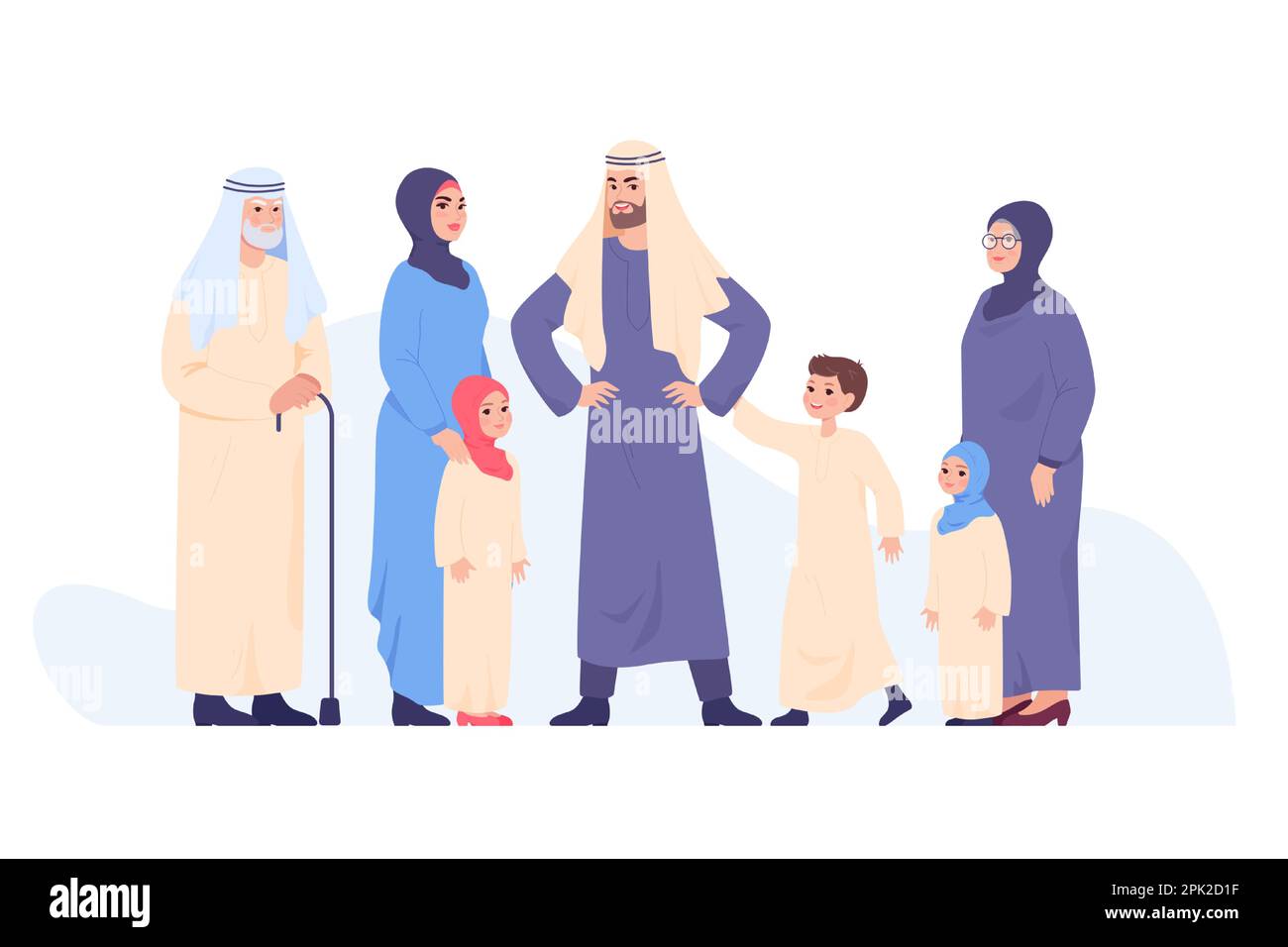 Family of Arab cartoon people in traditional clothes and hijabs Stock ...
