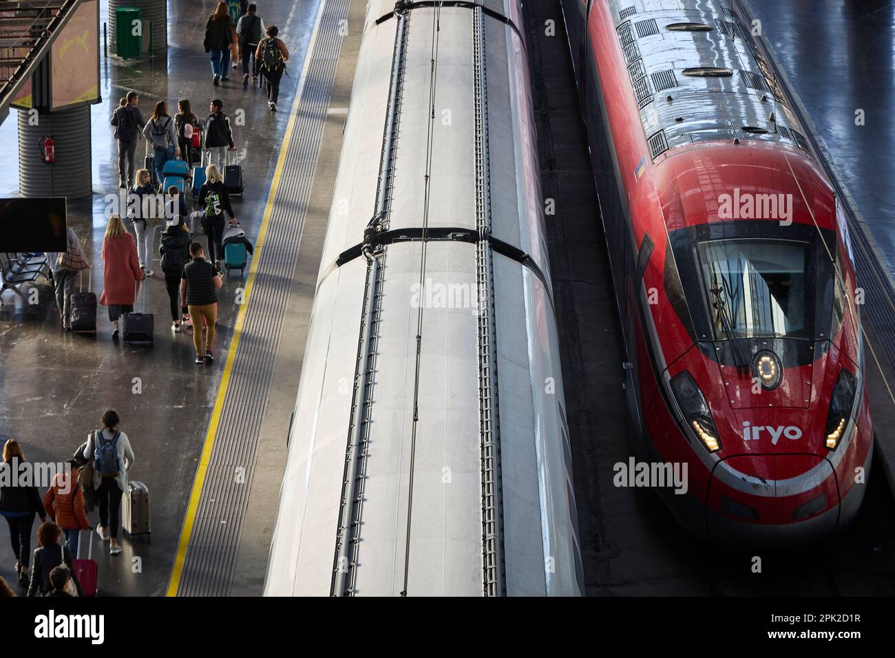 Two Iryo trains at Almudena Grandes-Atocha Cercanías station, on April ...
