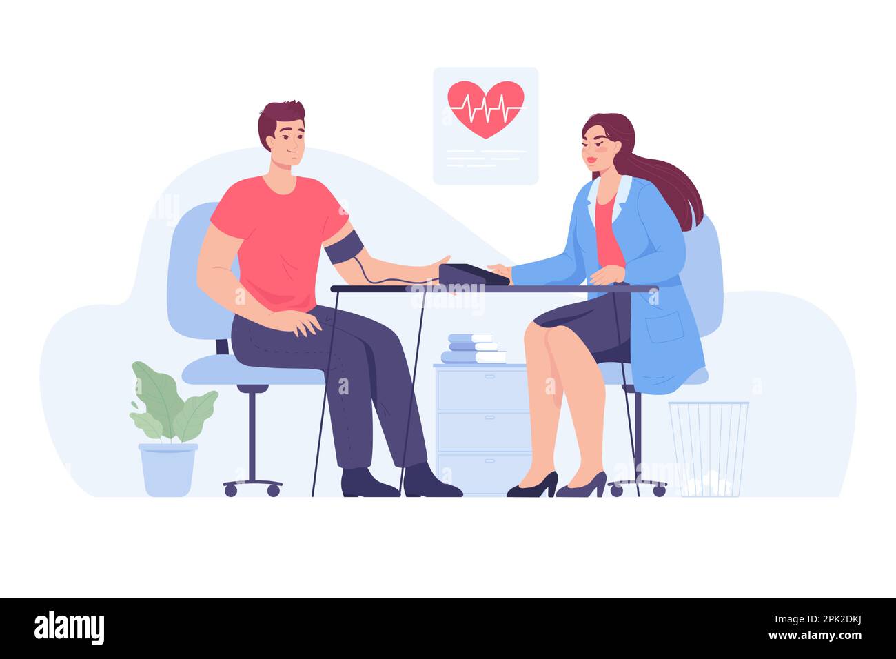 Doctor measuring blood pressure to male patient flat vector ...