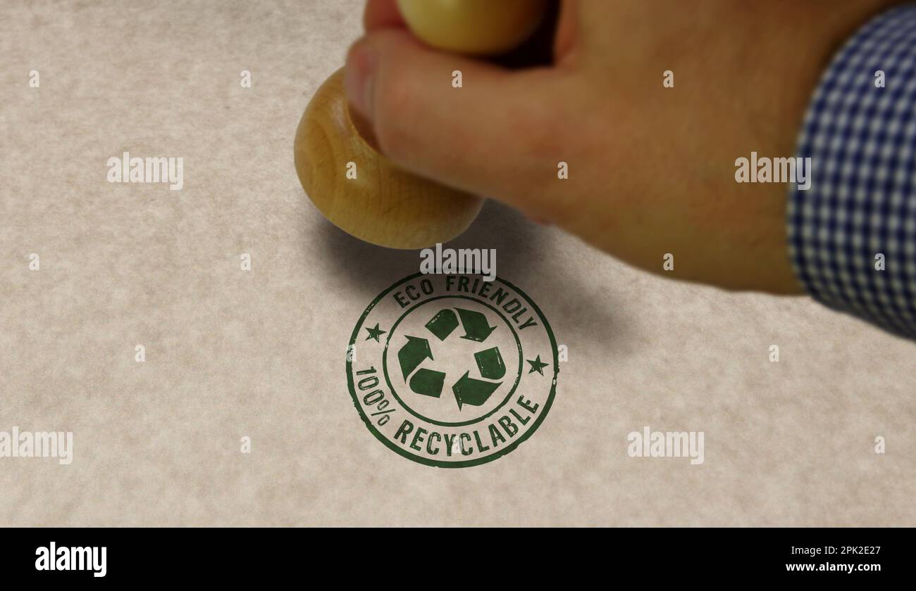 Eco friendly recycling stamp and stamping hand. Environment ecology and ...