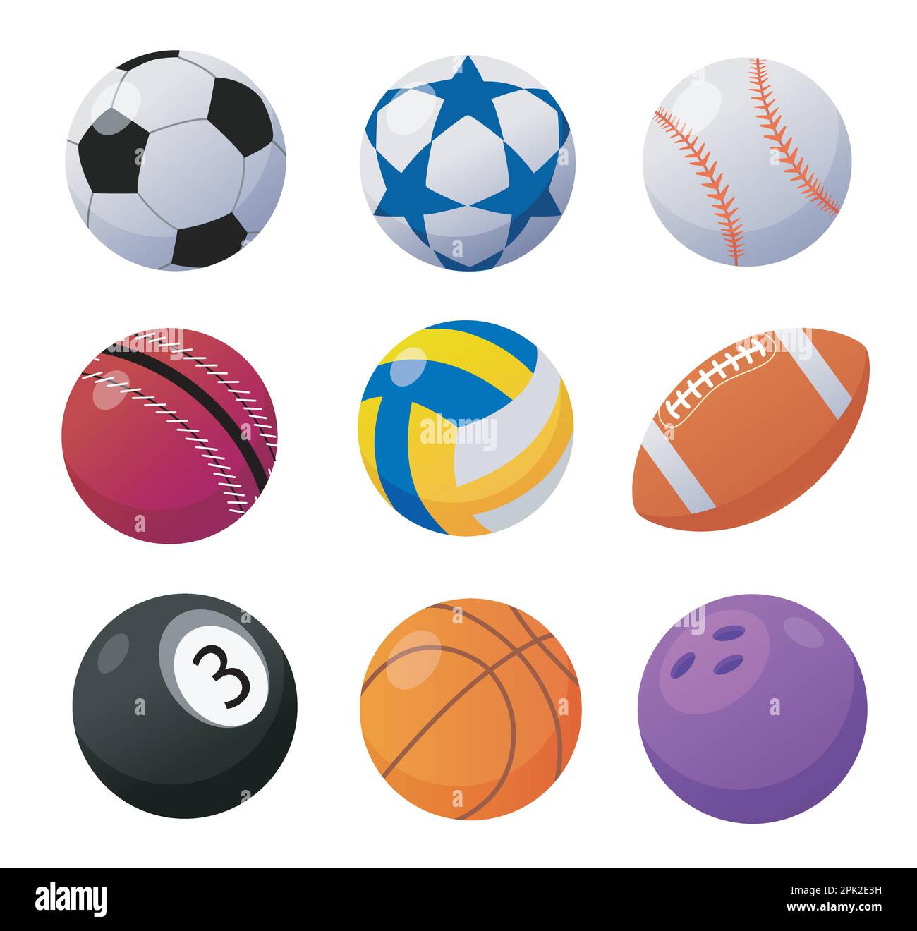 Various sport balls on white background cartoon illustration set Stock ...