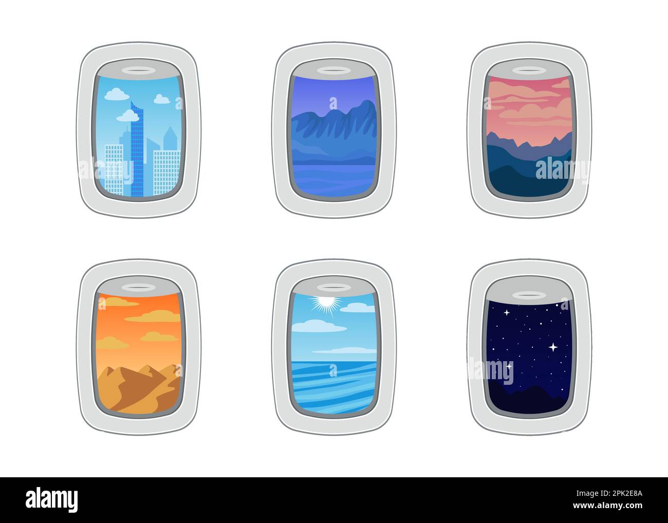 Different views from plane illuminator vector illustrations set Stock ...