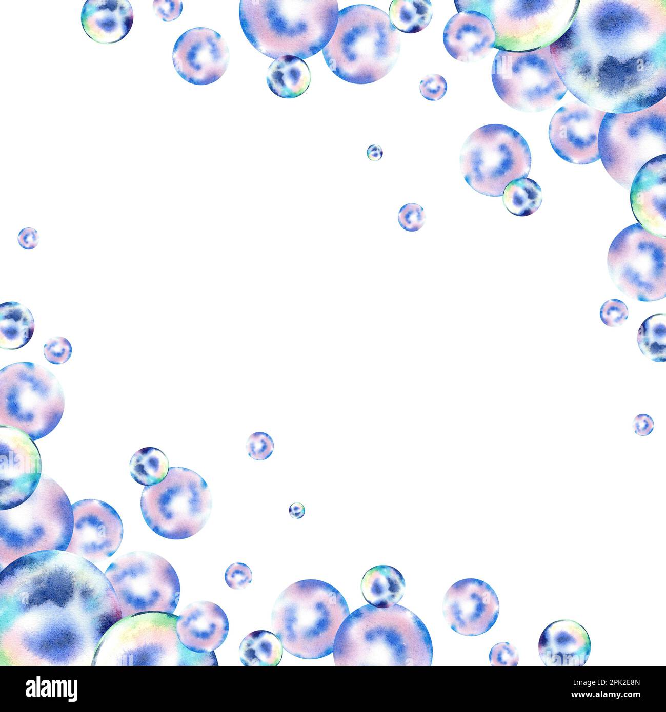 Bubble frame. Soap bubbles. Watercolor illustration. Cleanliness and ...