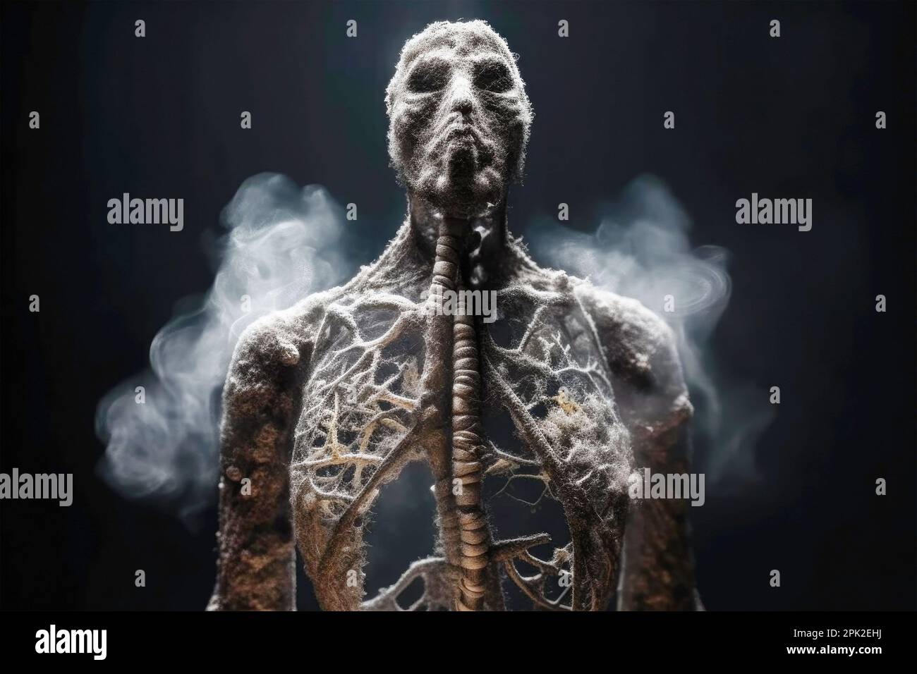 Silhouette of a man with diseased smoky lungs. The lungs of a sick ...