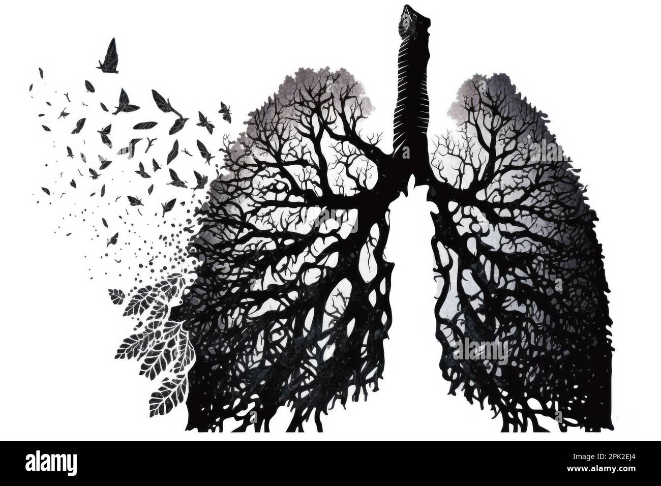 Lungs of a sick person from black leaves, sick destroyed. Sick ...