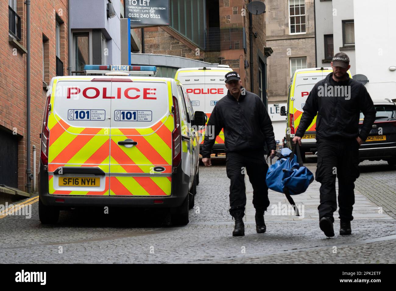 Edinburgh, Scotland, UK. 5 April 2023. Police enter office building ...