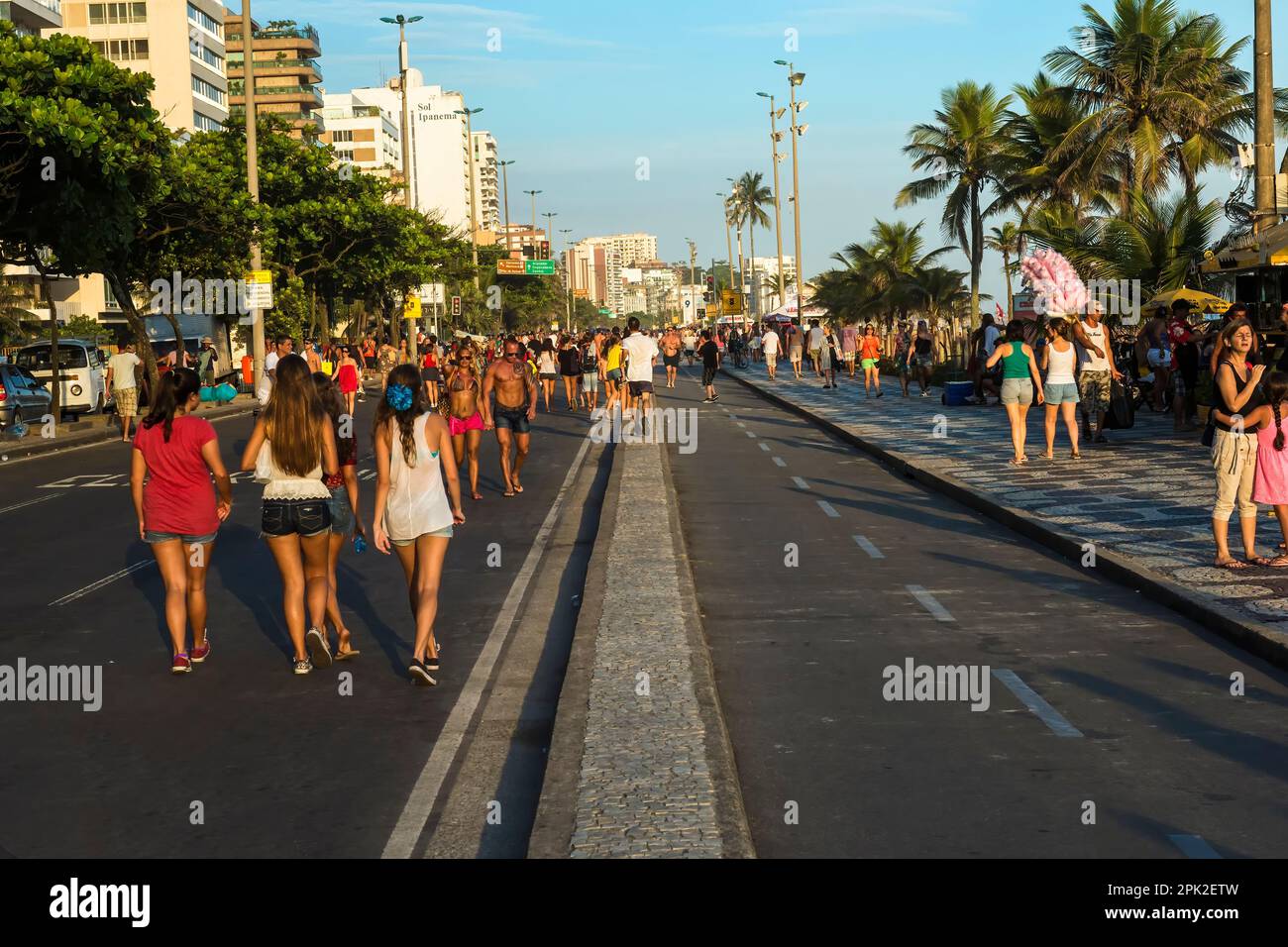Rio de Janeiro, Brazil - People walking along the sidewalk at Ipanema ...
