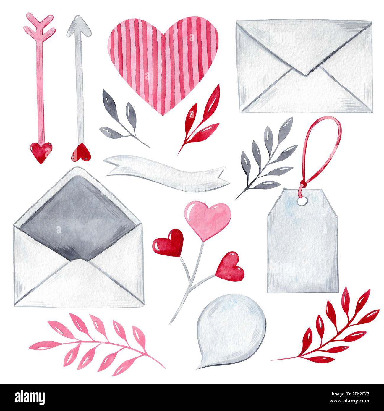 Valentine's day watercolor set Stock Photo - Alamy