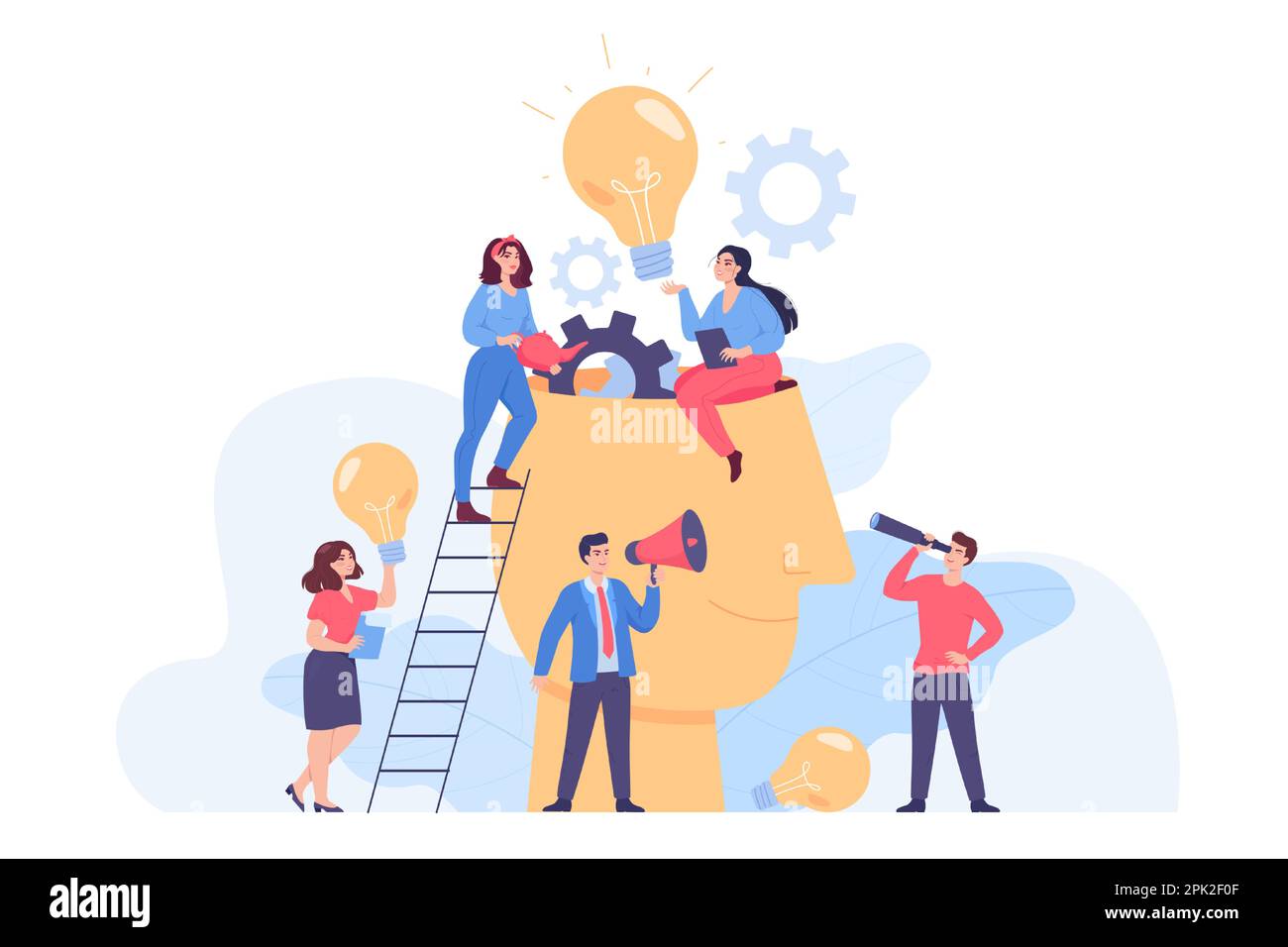 Head full of ideas and tiny people brainstorming together Stock Vector ...