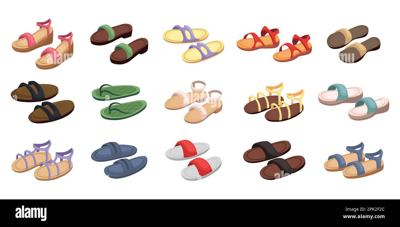Colorful summer sandals cartoon illustration set Stock Vector Image ...