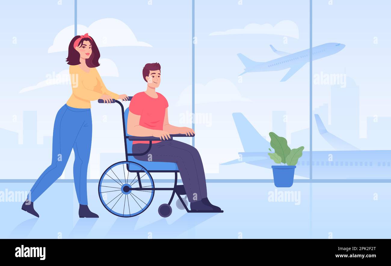 Man with physical disability in wheelchair in airport Stock Vector ...