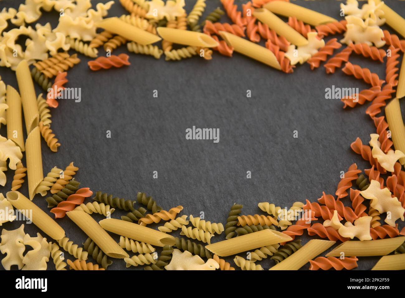 Close-up from above of a slate board with several different types of ...
