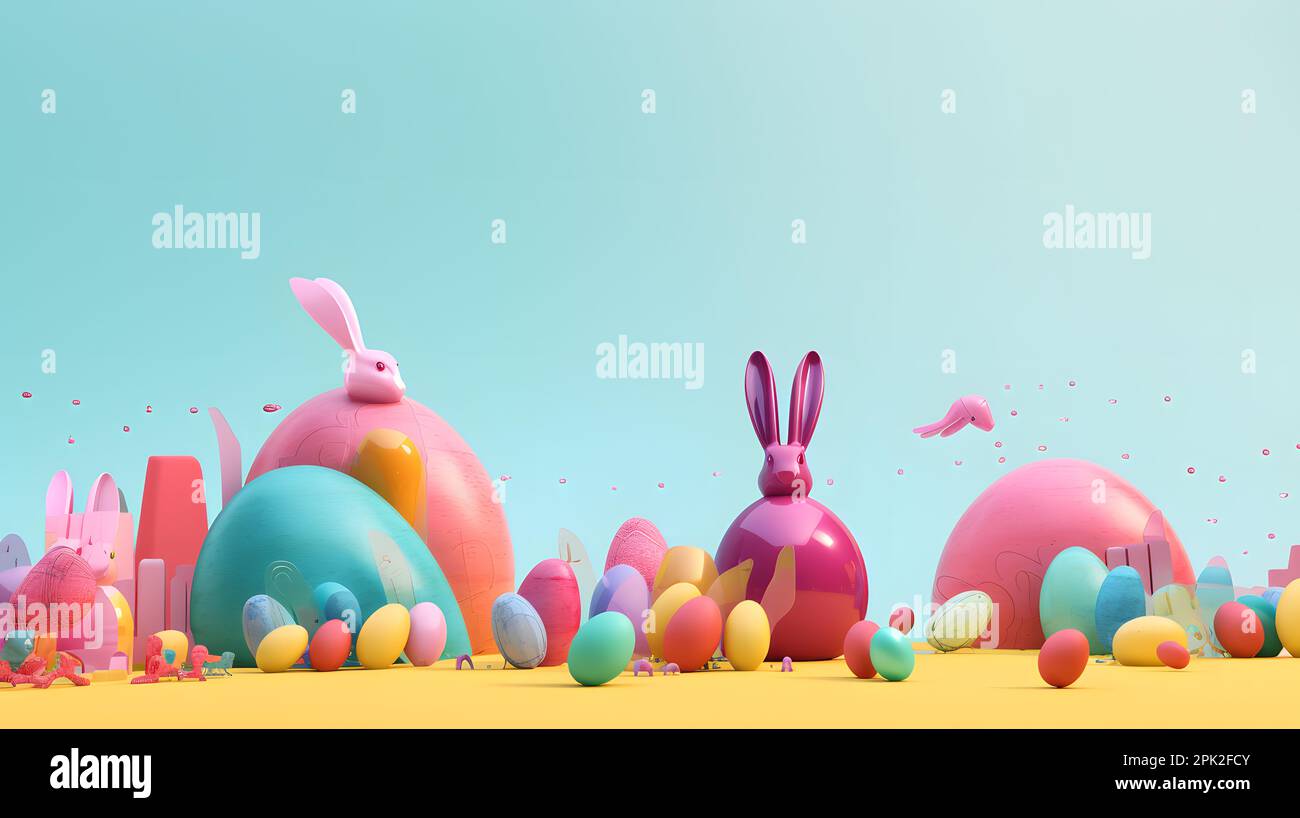 An Easter celebration scene featuring a vibrant yellow background with ...