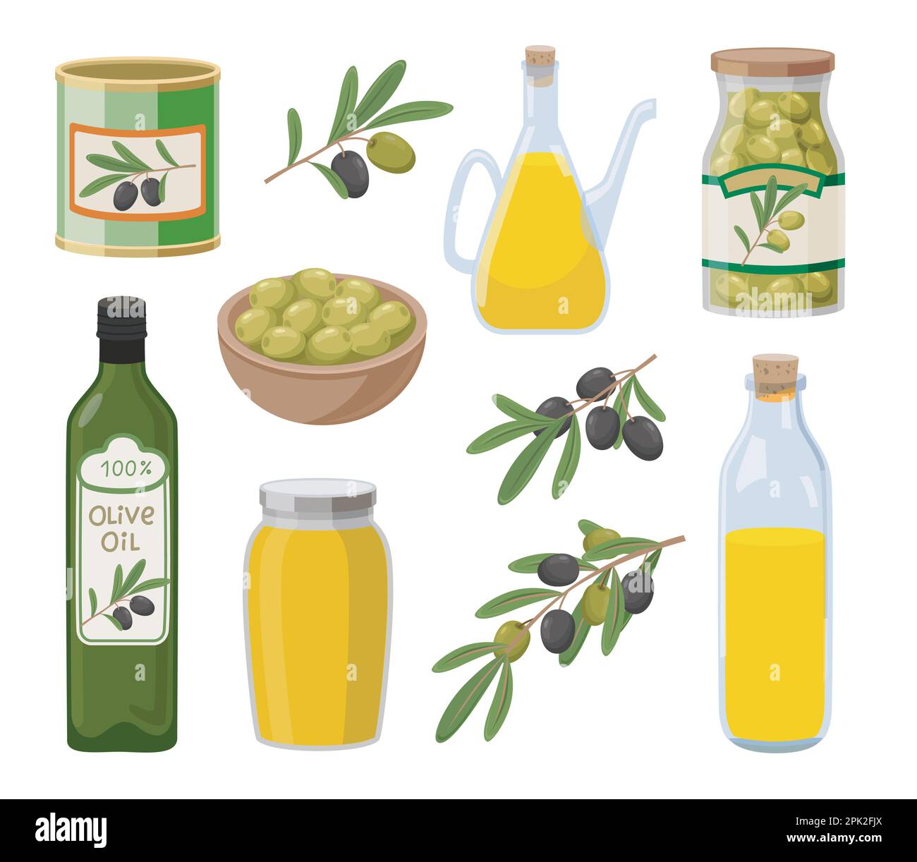 Various olive products cartoon illustration set Stock Vector Image ...