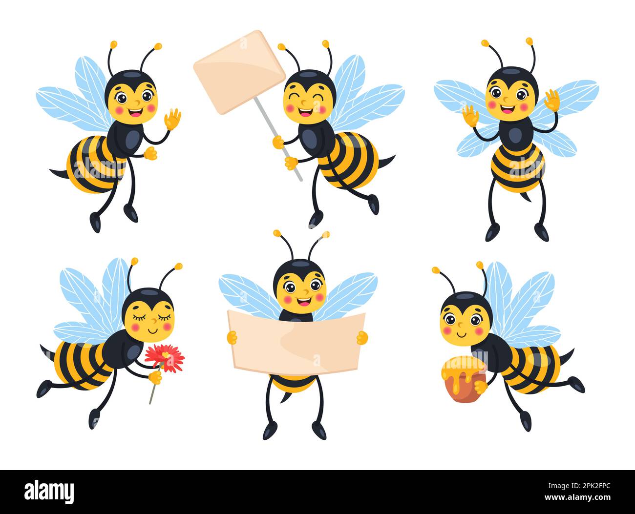Funny bee cartoon character vector illustrations set Stock Vector Image ...