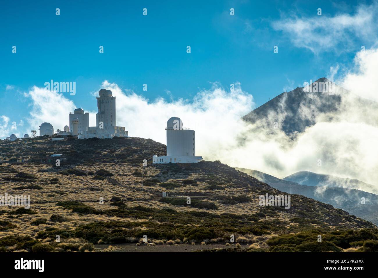 Observatory in front of the summit of Teide mountain, Tenerife, Spain ...