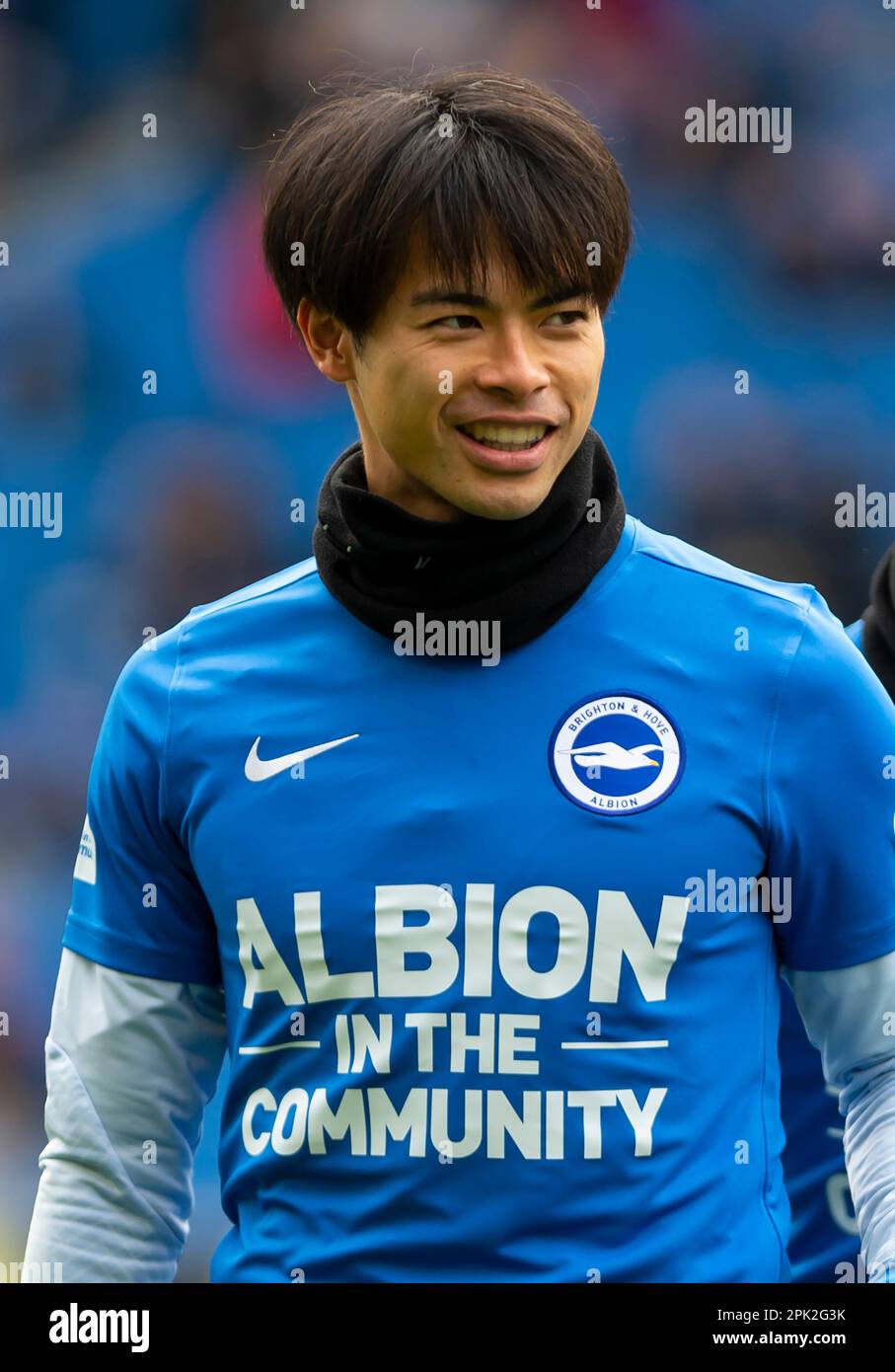 Brighton’s Kaoru Mitoma warms up before the Brighton and Hove Albion v ... Brighton’s Kaoru Mitoma warms up before the Brighton and Hove Albion v ...