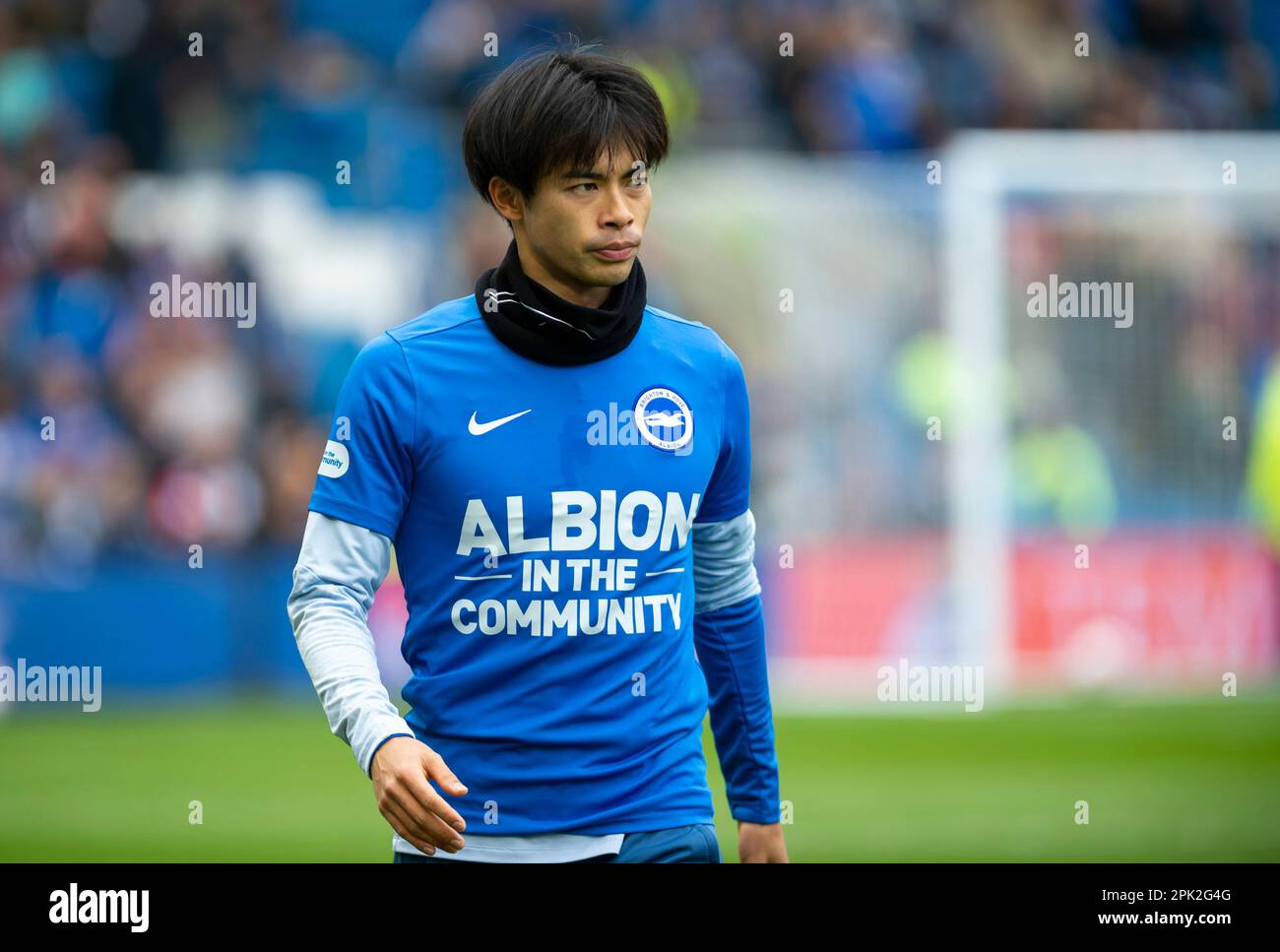 Brighton’s Kaoru Mitoma warms up before the Brighton and Hove Albion v ... Brighton’s Kaoru Mitoma warms up before the Brighton and Hove Albion v ...