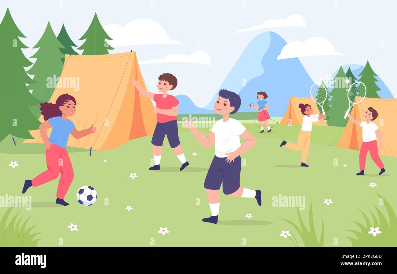 Cartoon children doing different sports in summer camp Stock Vector ...