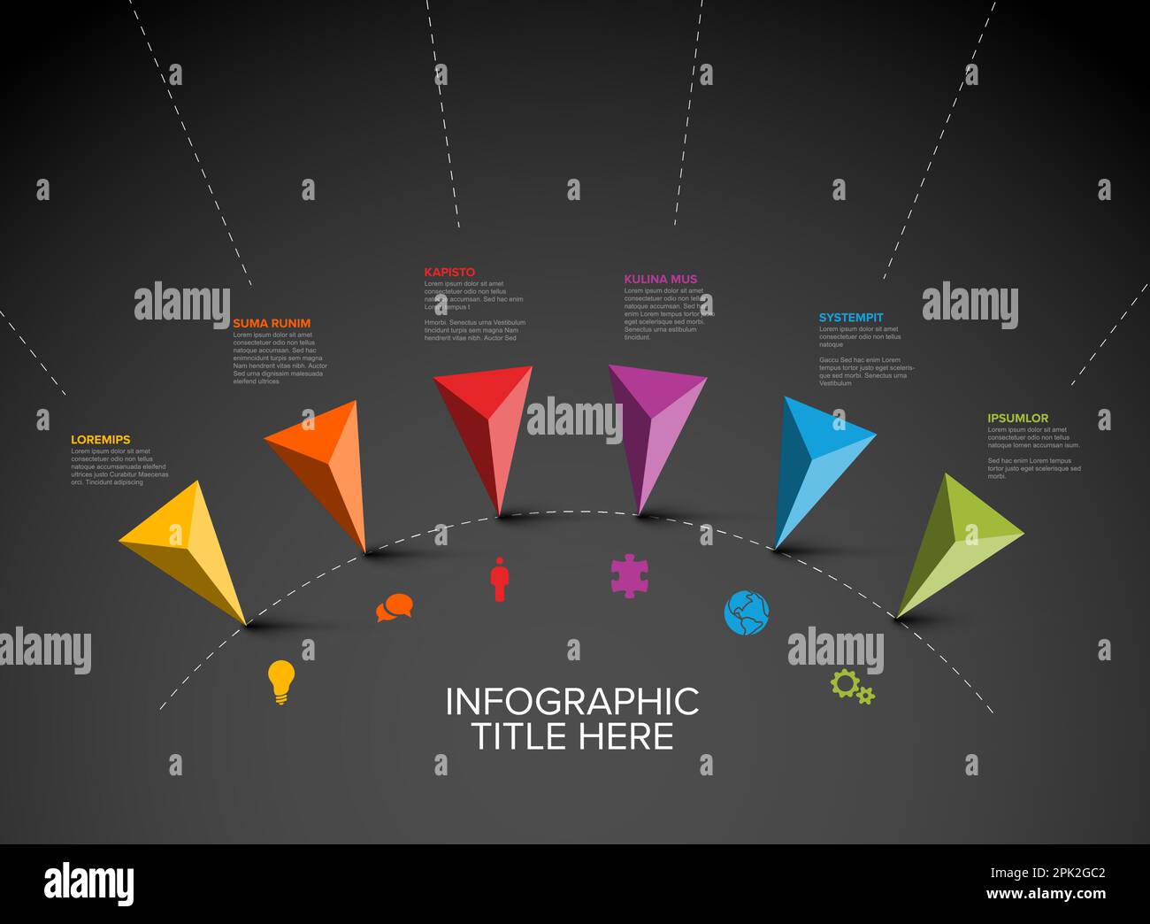 Colorful vector infographic timeline report template with six triangle ...