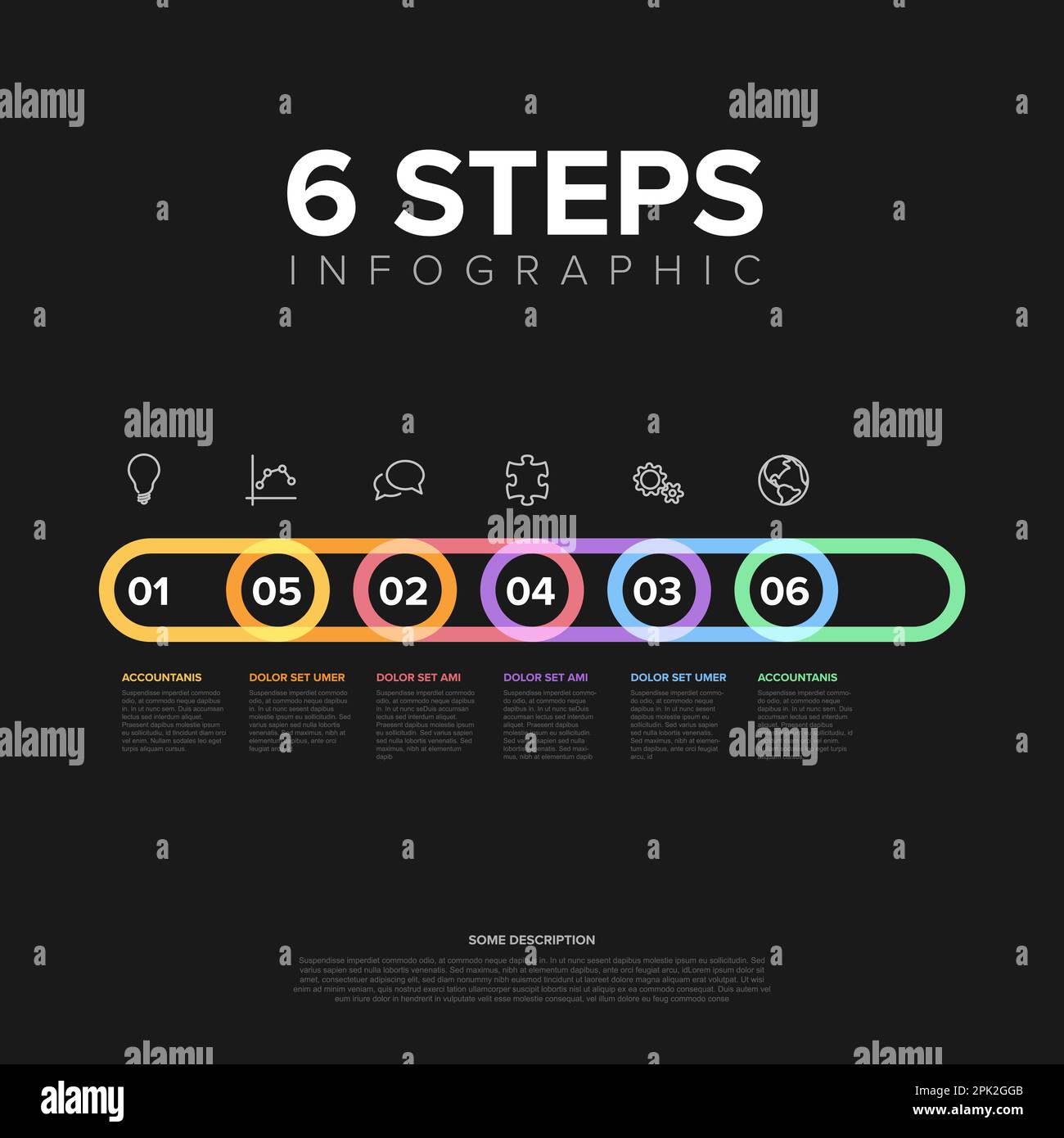 Six vector rounded horizontal progress steps template with numbers ...