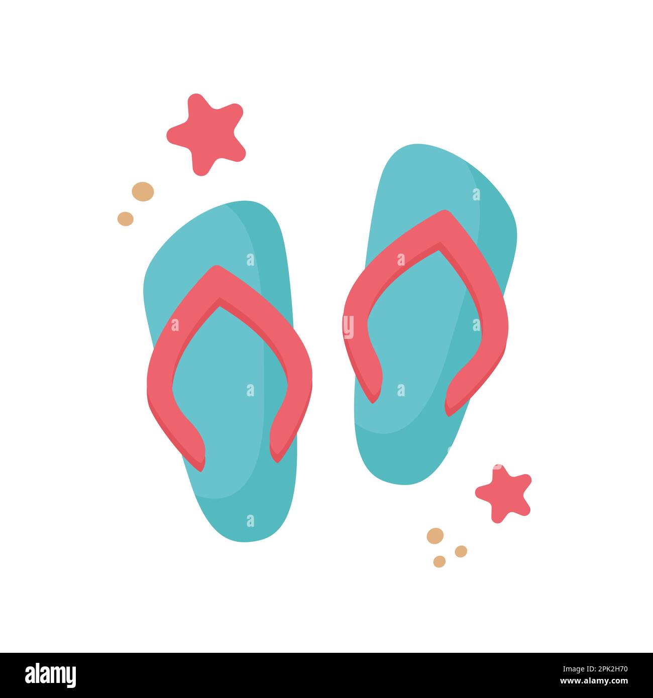 Flip flops icon with starfishes. Cute colorful shoes for summer design. Vector cartoon ...