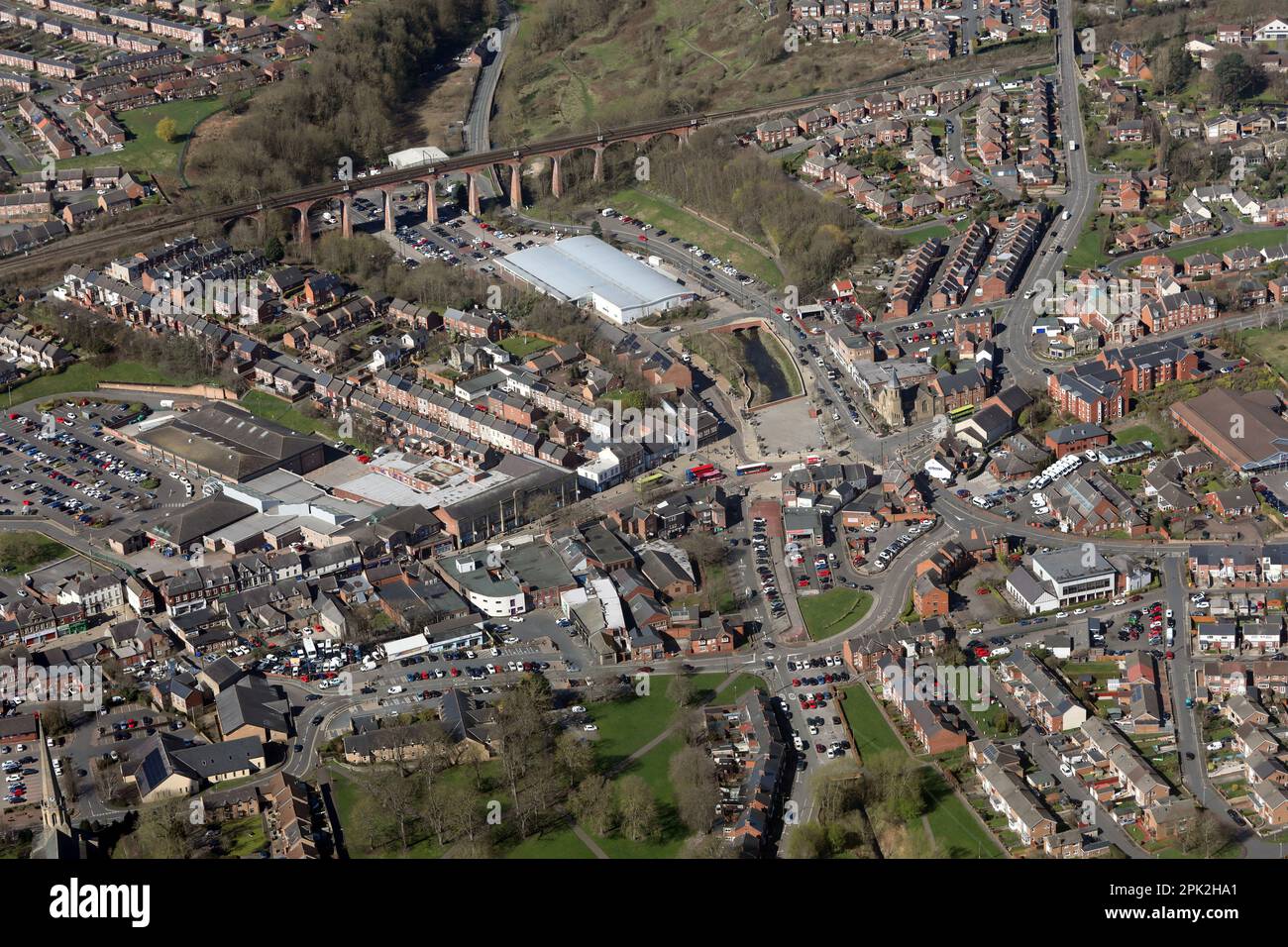 Aerial view of Chester le Street town centre incl shops, Market Place ...