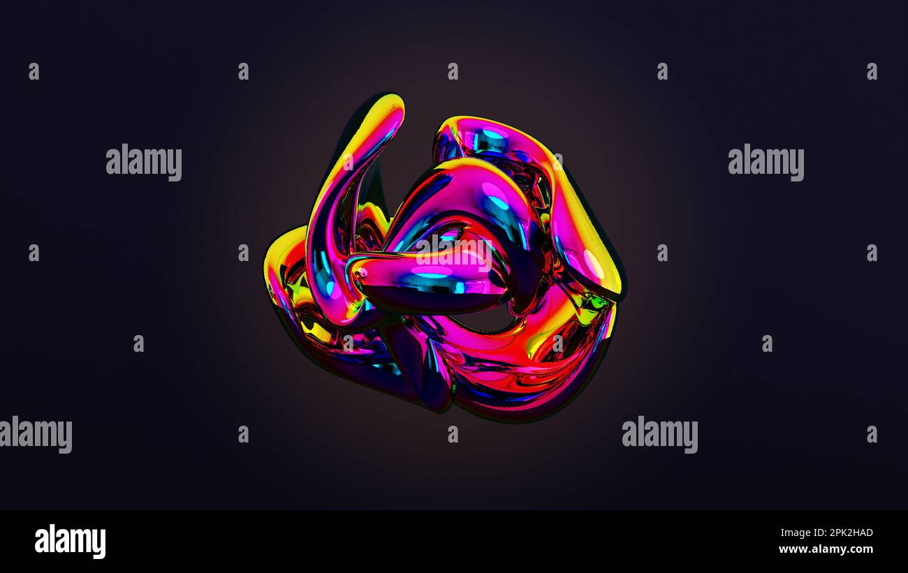 3d render, Abstract smooth shape holographic colors on black background ...