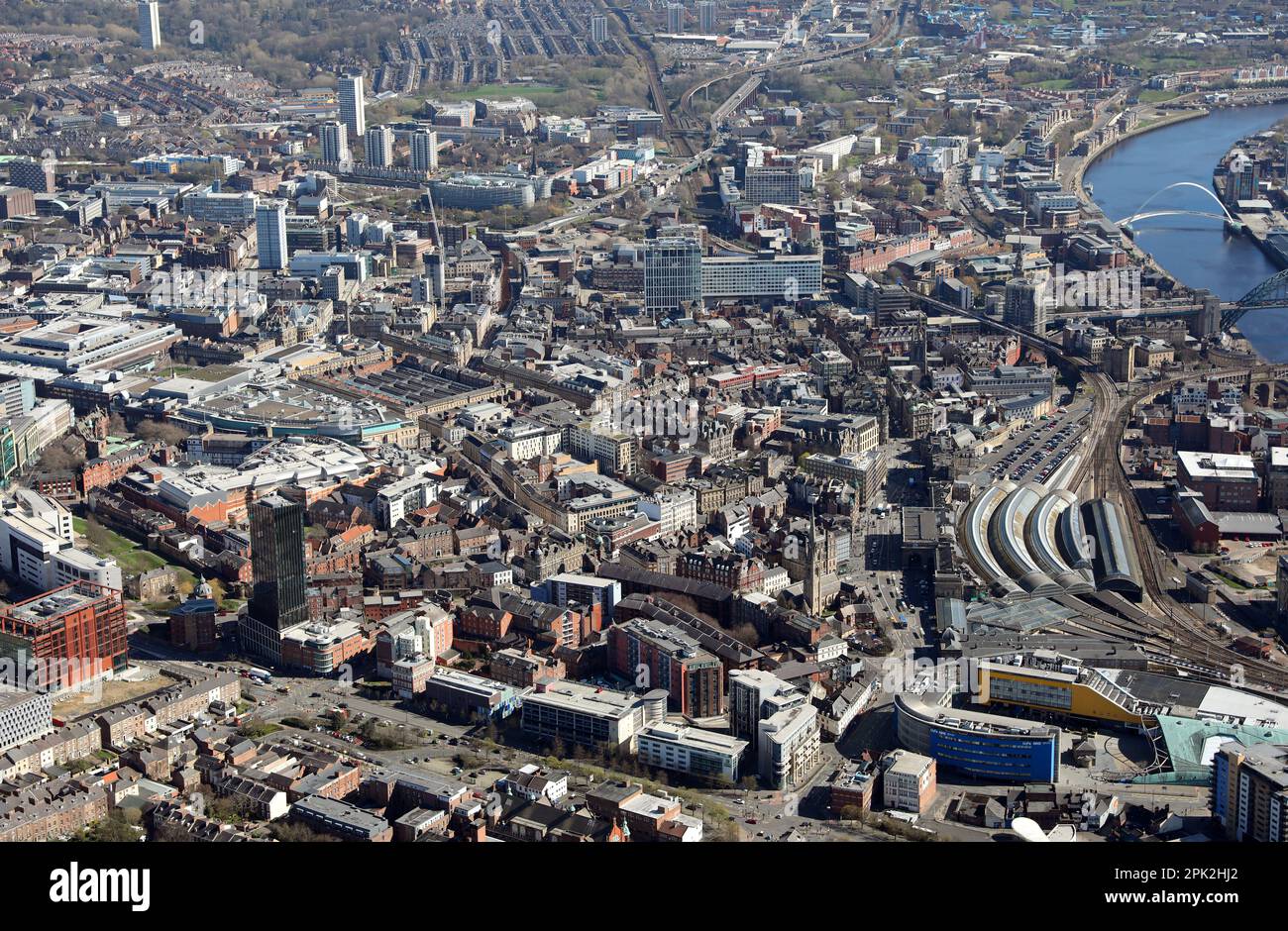 aerial view of Newcastle upon Tyne city centre from the West looking ...