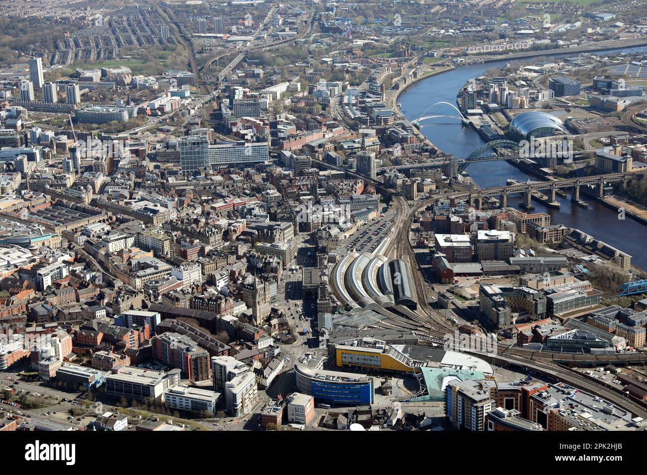 aerial view of Newcastle upon Tyne city centre from the West looking ...