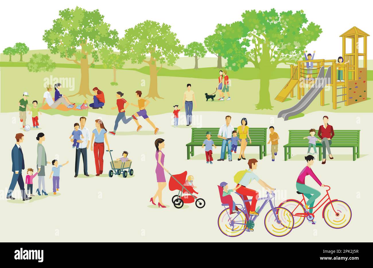 Recreation in the park with families, illustration Stock Vector Image ...