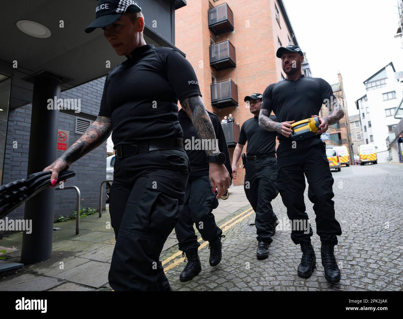 Edinburgh, Scotland, UK. 5 April 2023. Police enter office building ...