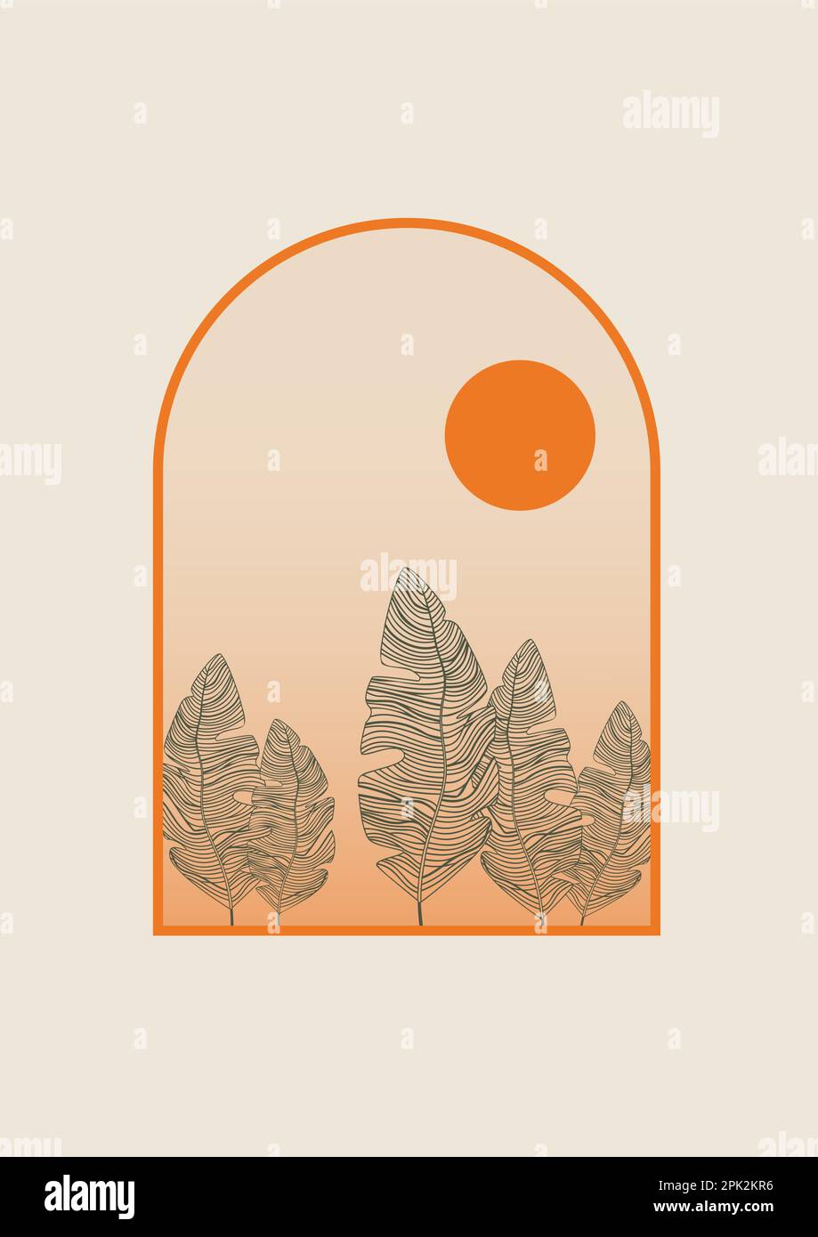 Growing leaves in arch wall art abstract illustration poster Stock ...