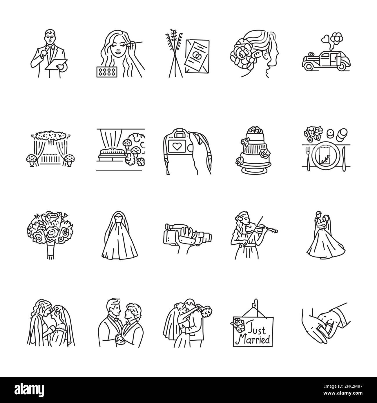 Wedding agency black line icons set. Pictograms for web page, mobile ...