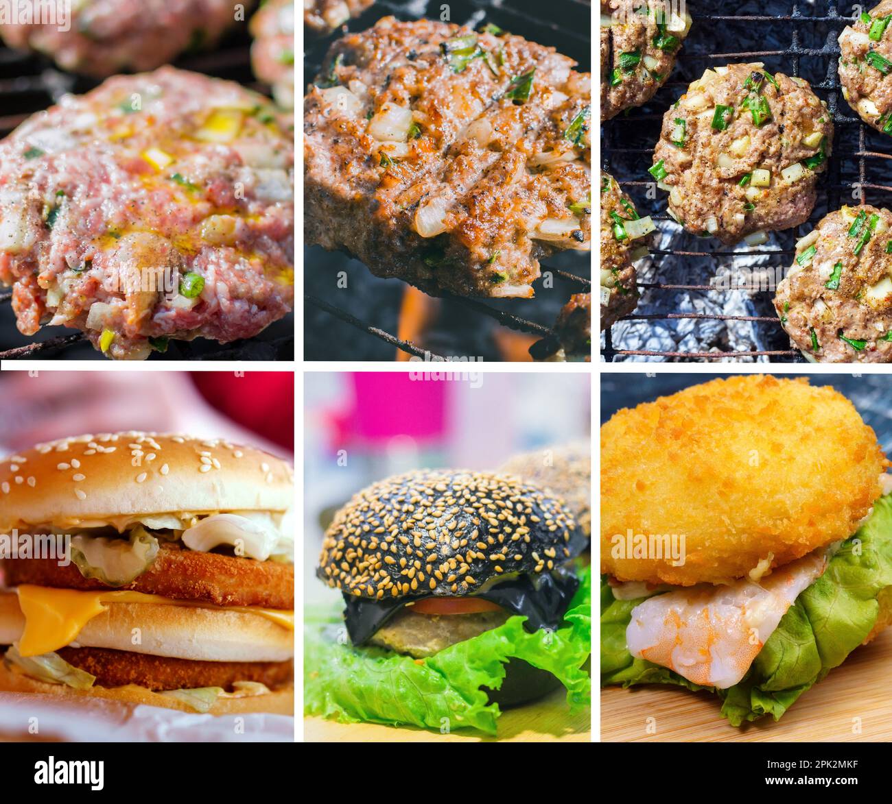 Fast food food. Food collage of various burgers. Creative layout mode ...