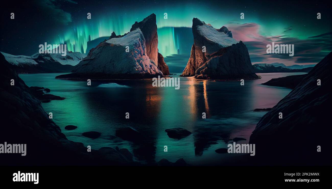 Northern lights aurora borealis lapland night landscape, Nightsky with ...