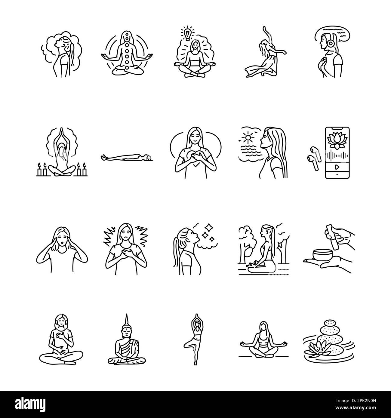 Meditation black line icons set. Pictograms for web page, mobile app ...