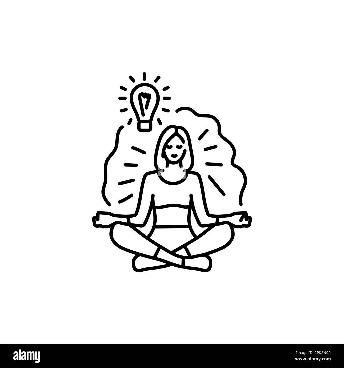 Focused meditation black line icon. Balance and relaxation. Pictogram ...