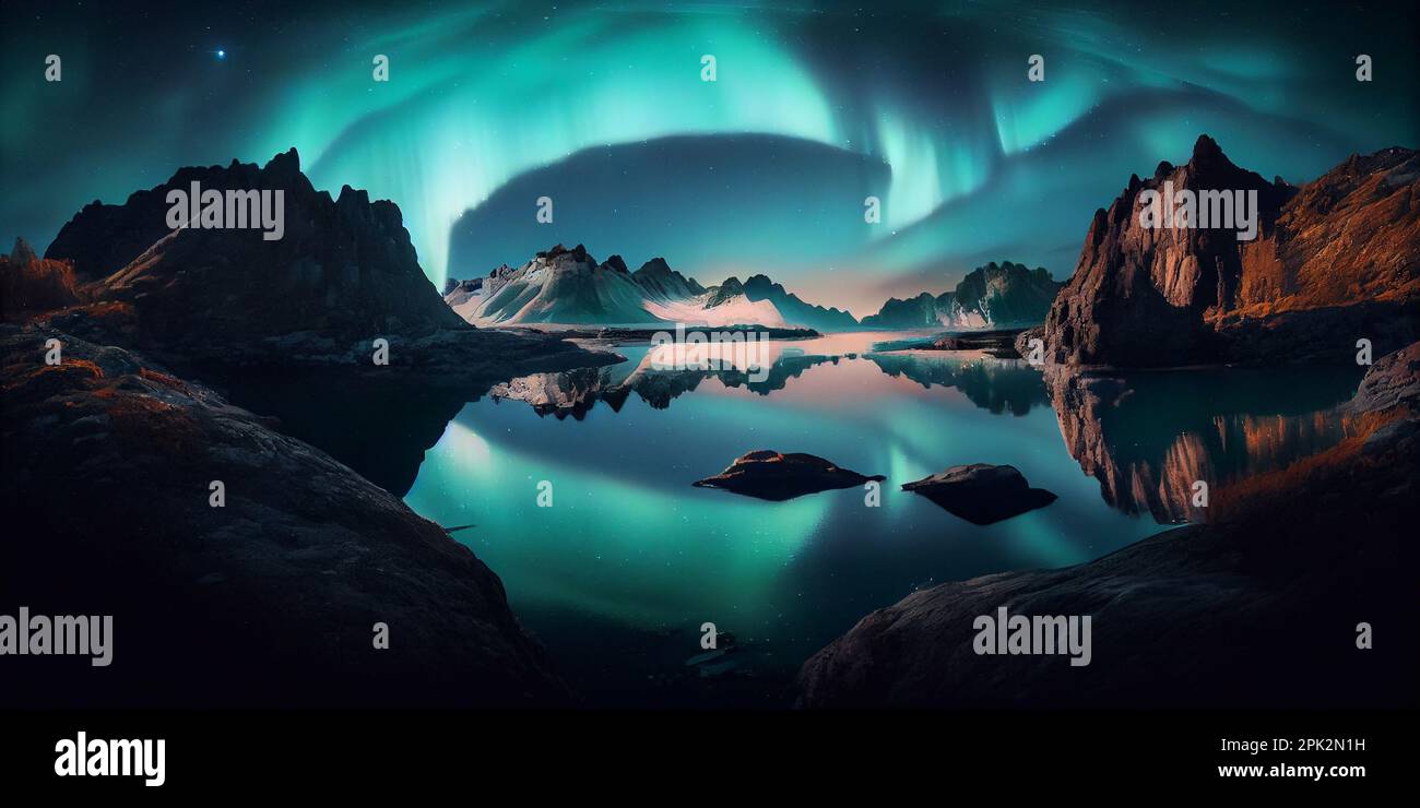 Northern lights aurora borealis lapland night landscape, Nightsky with ...