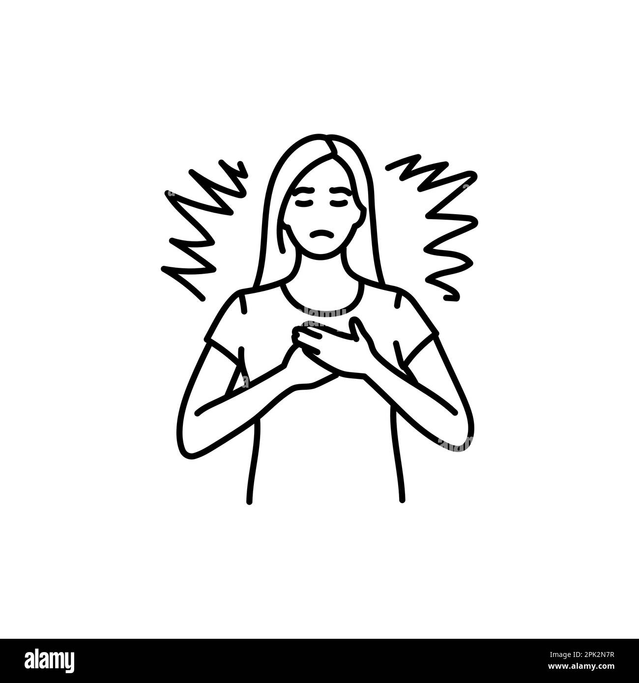 Trauma healing Meditation black line icon. A woman doing breathing ...