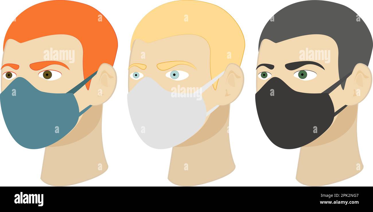 short haired men wearing a mask in illustration Stock Vector Image ...