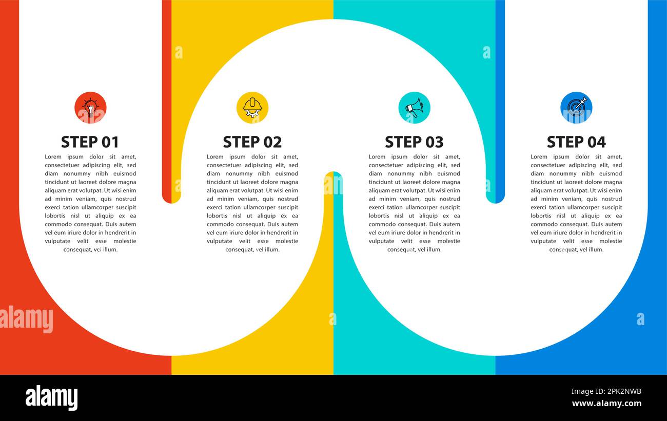 Infographic template with icons and 4 options or steps. Colorful path. Can be used for workflow ...