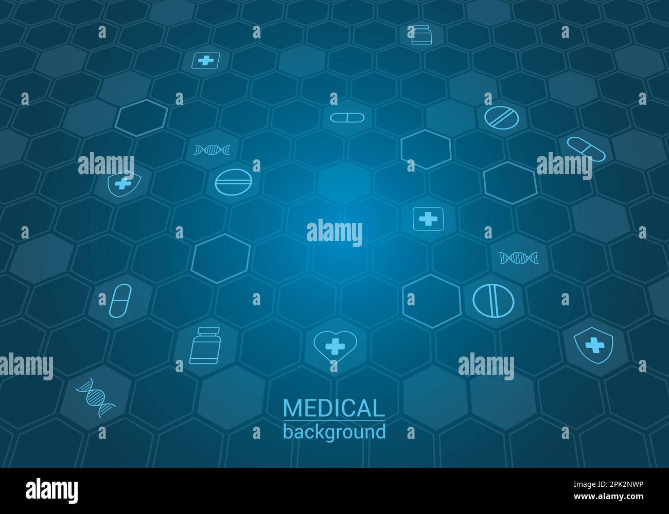 medical background with elements of pills, dna, health kit, shield and ...