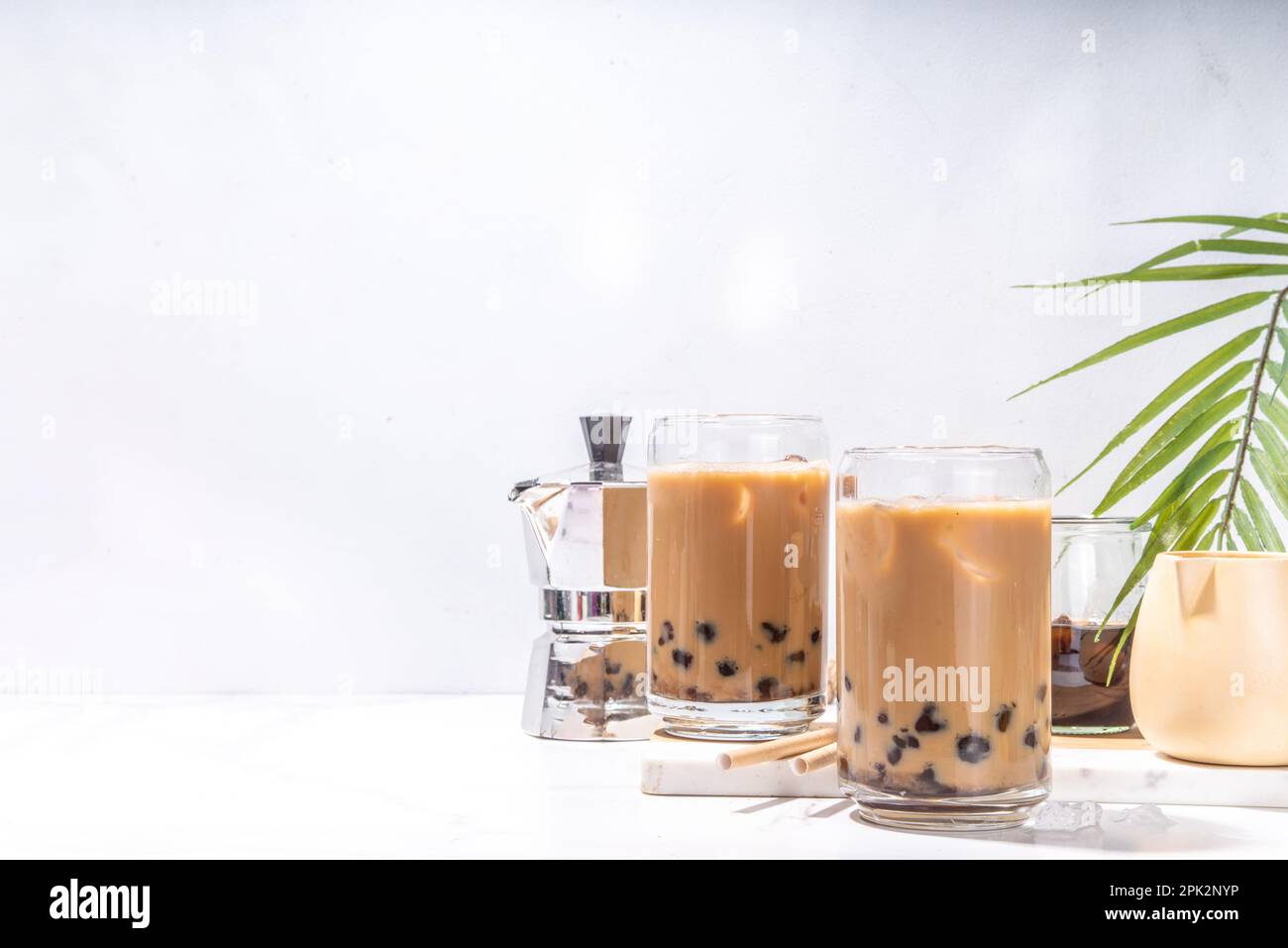 Iced tapioca coffee latte or boba pearl bubbles milk tea, asian trendy ...