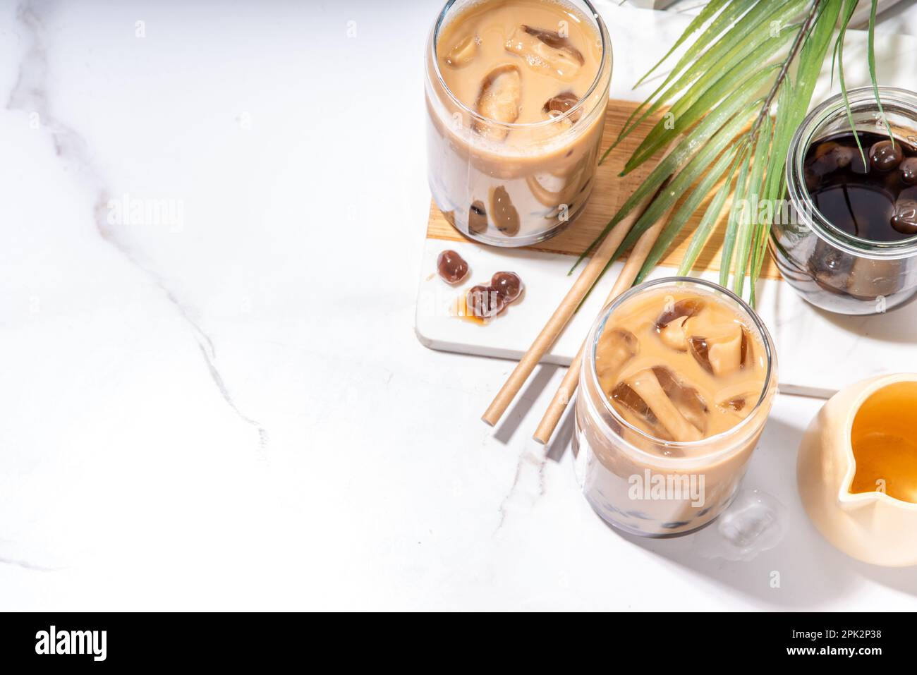 Iced tapioca coffee latte or boba pearl bubbles milk tea, asian trendy ...