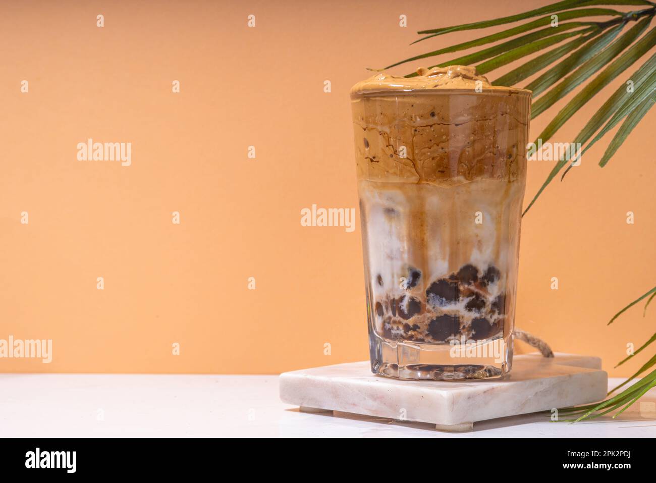 Boba dalgona coffee. Trendy asian latte morning drink with whipped ...