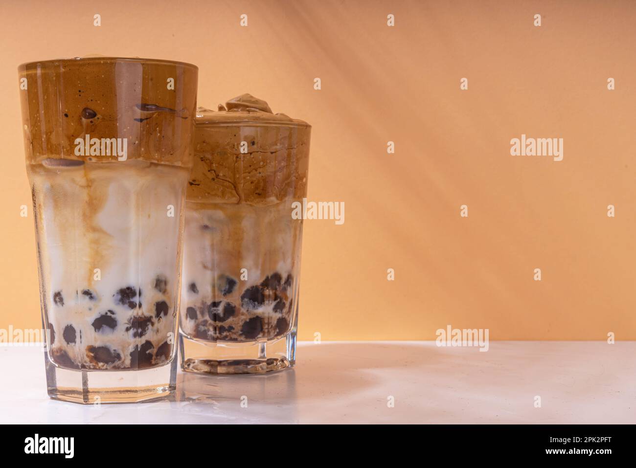 Boba dalgona coffee. Trendy asian latte morning drink with whipped ...